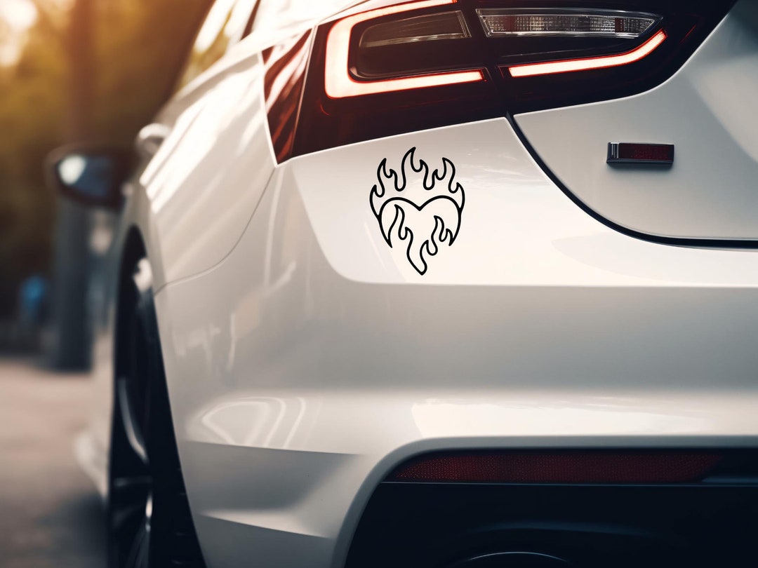 Flaming Heart Permanent Vinyl Decal | Outdoor Friendly | Waterproof ...