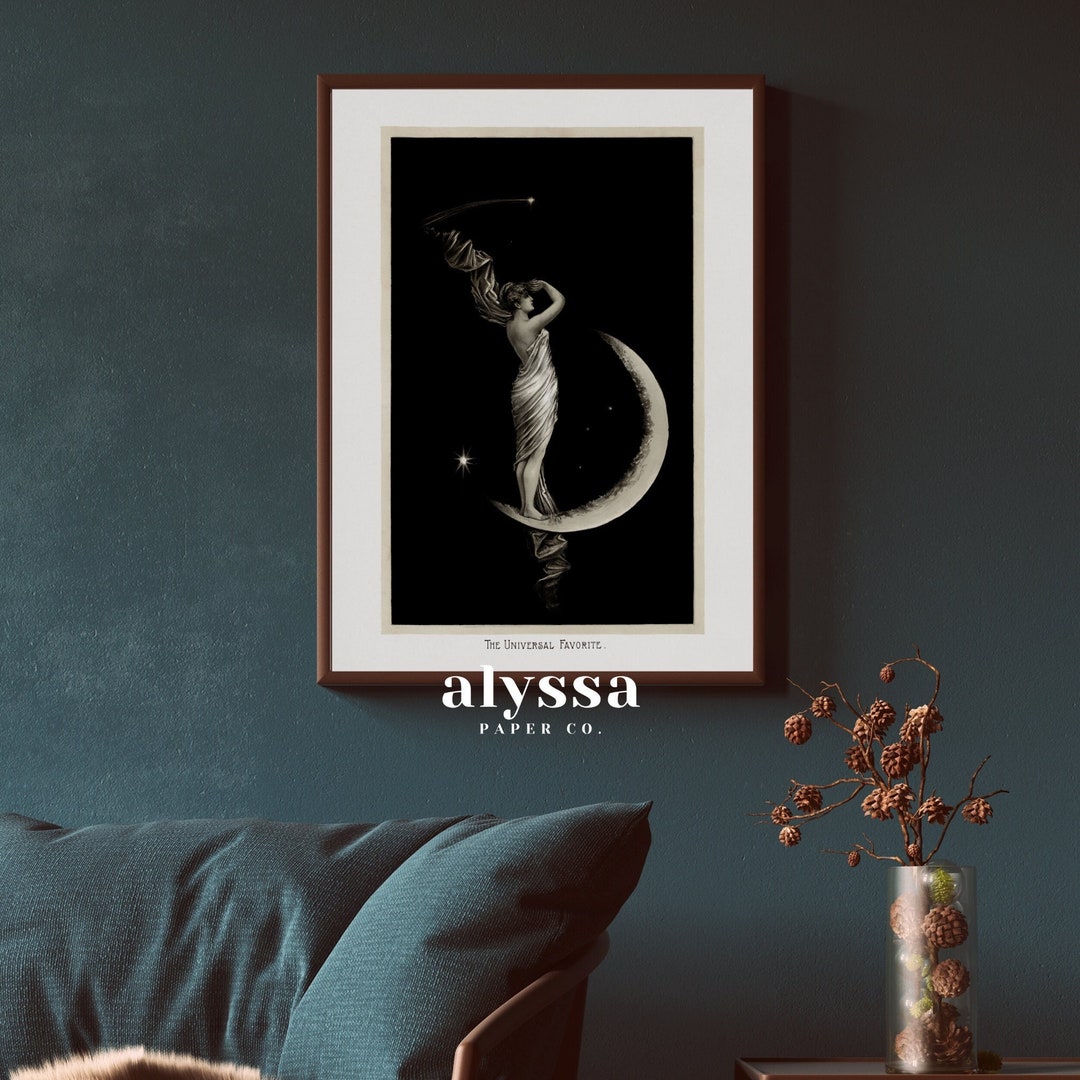 Celestial Printable Vintage Art Painting of Woman Dark and Moody ...
