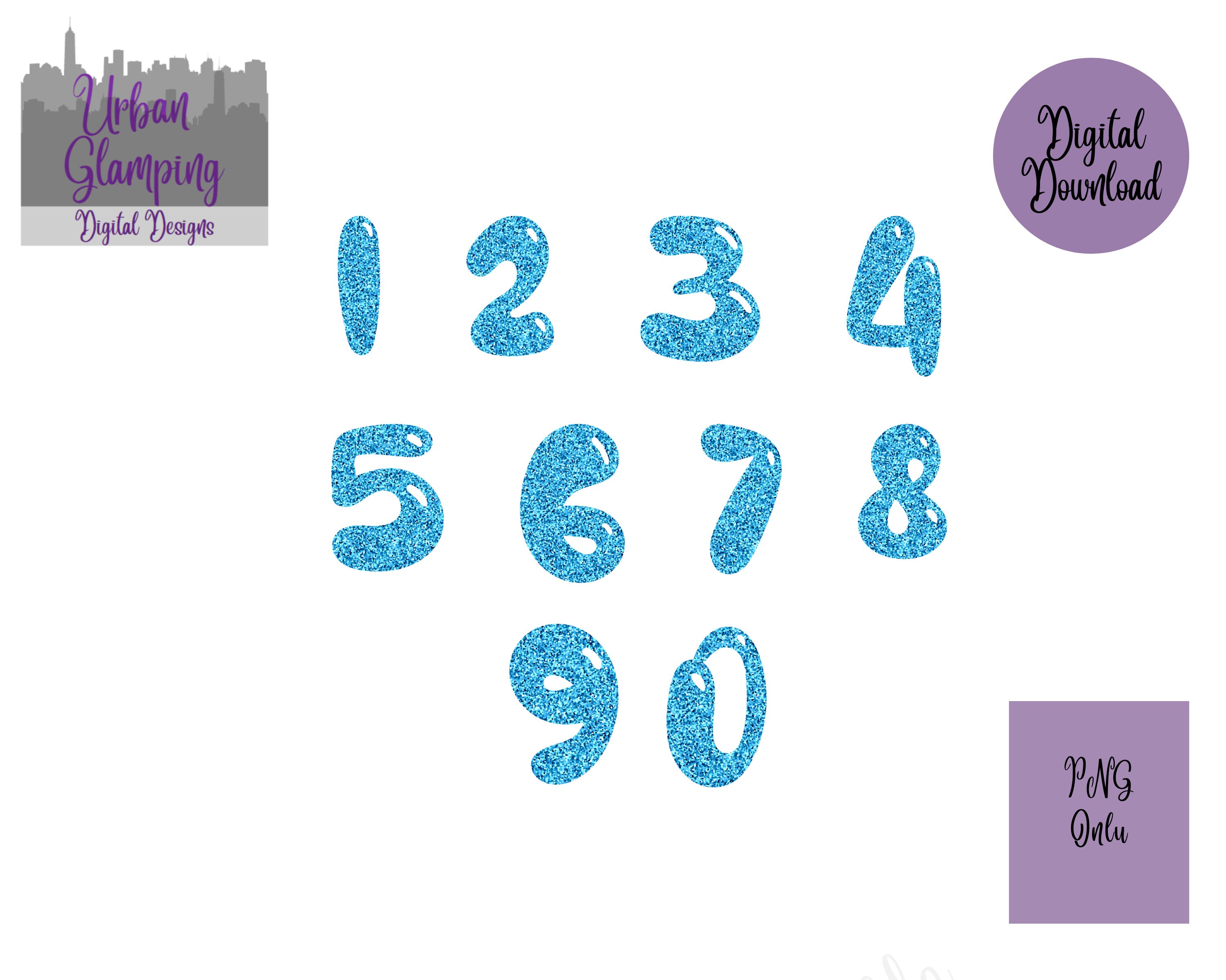 Light Blue Aqua Glitter Bubble Numbers PNG | Digital Download - Etsy