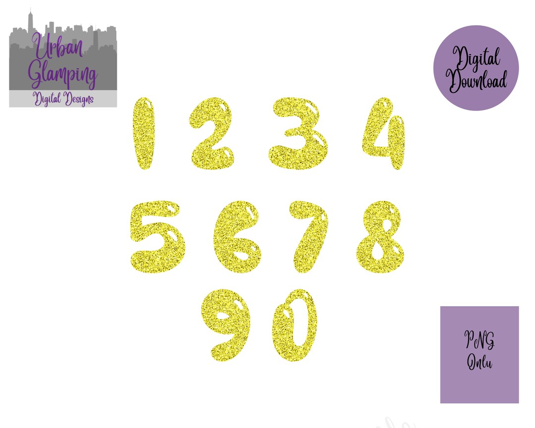 Yellow Glitter Bubble Numbers PNG | Digital Download - Etsy