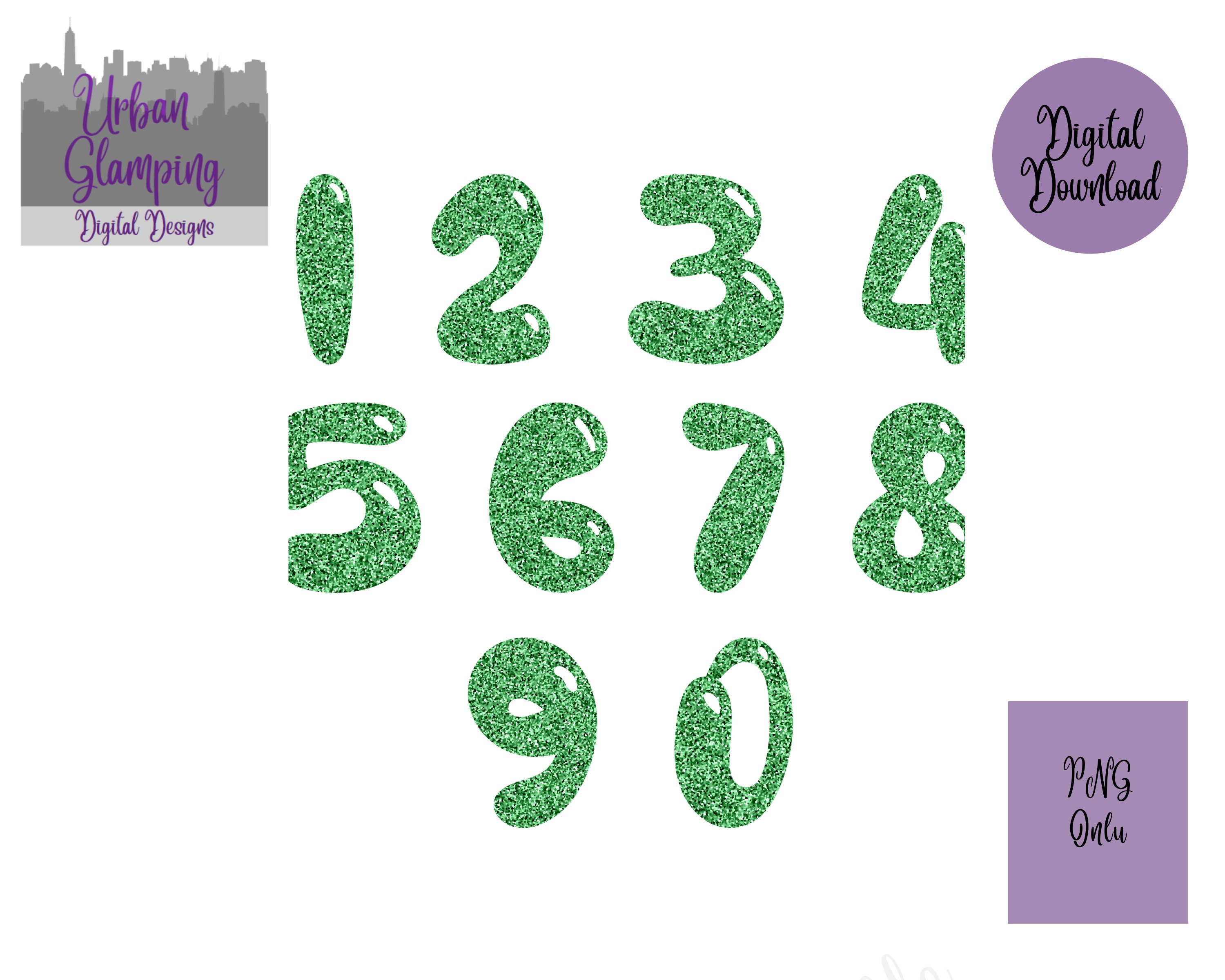 Green Glitter Bubble Numbers PNG | Digital Download - Etsy