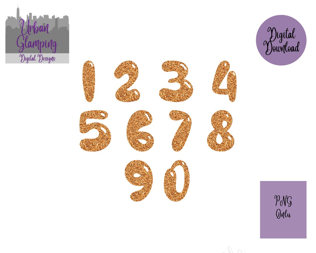 Orange Glitter Bubble Numbers PNG | Digital Download - Etsy