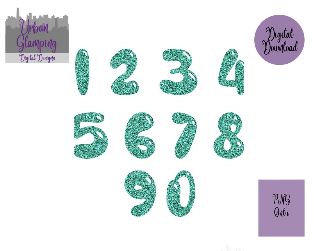 Teal Glitter Bubble Numbers PNG | Digital Download - Etsy