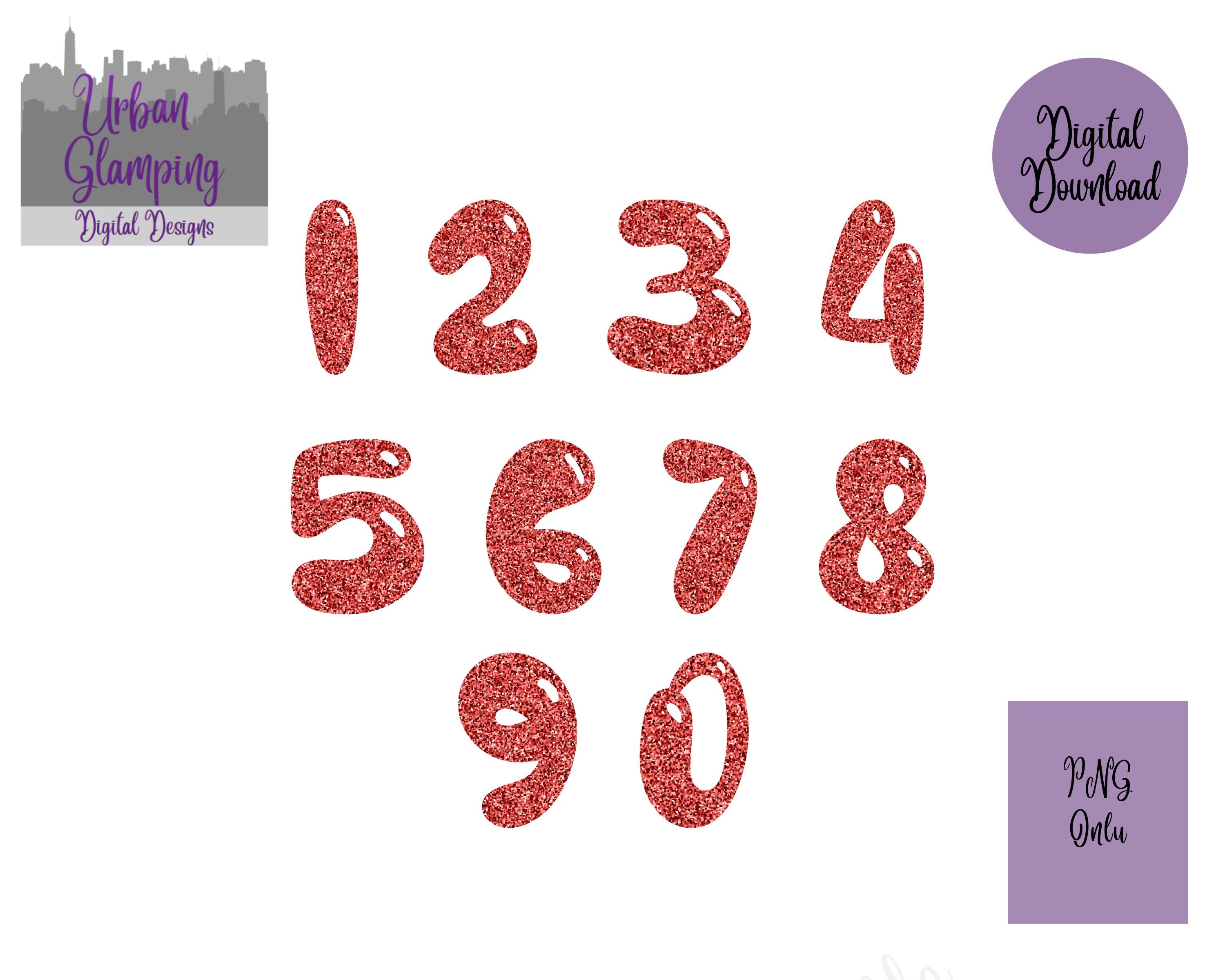Red Glitter Bubble Numbers PNG | Digital Download - Etsy