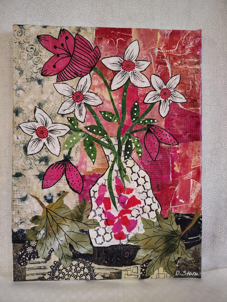 Mixed Media Floral Art, Botanical Collage on Canvas - House Decor - Etsy