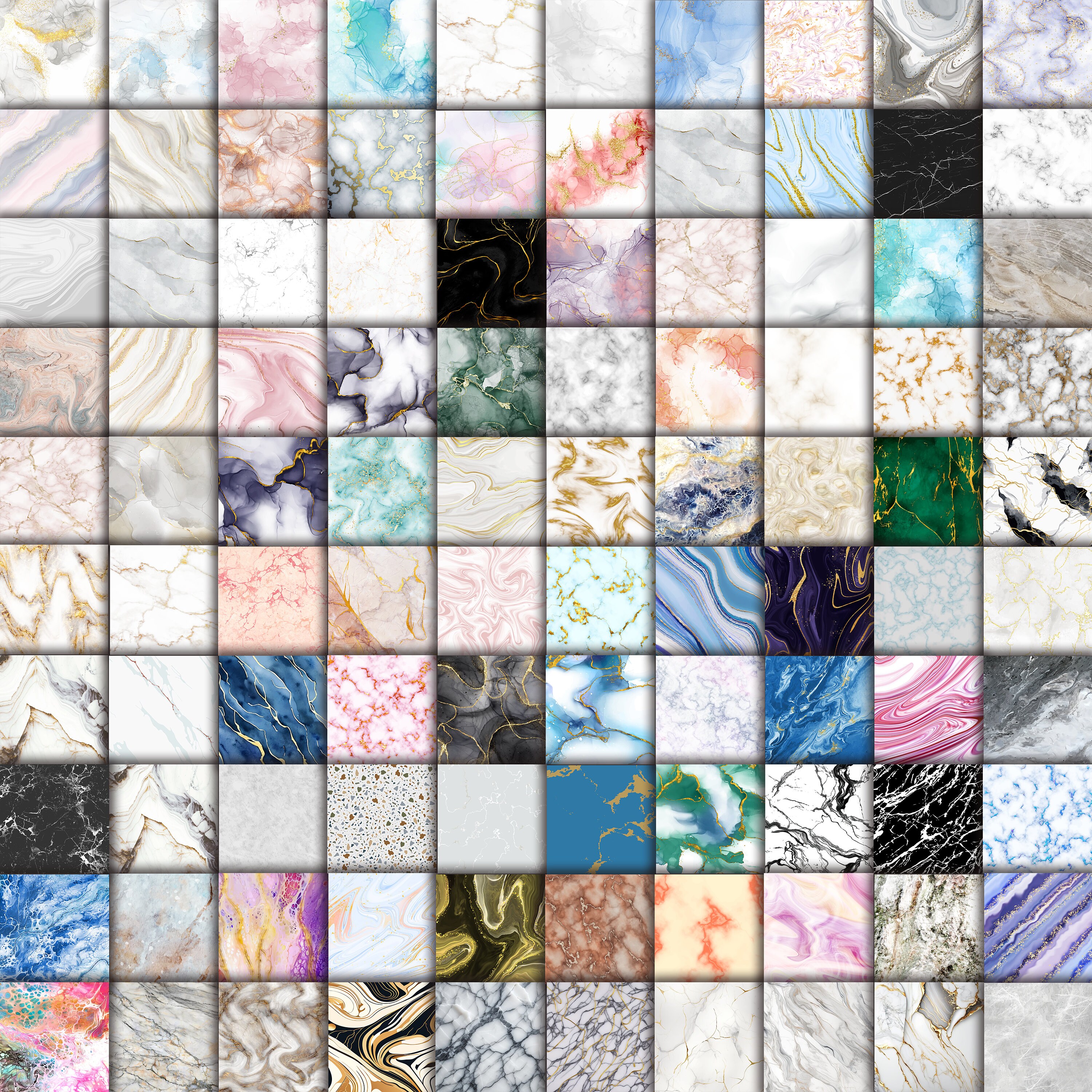 100 Marble Texture Digital Paper Pack: Seamless Scrapbook Patterns (PNG ...