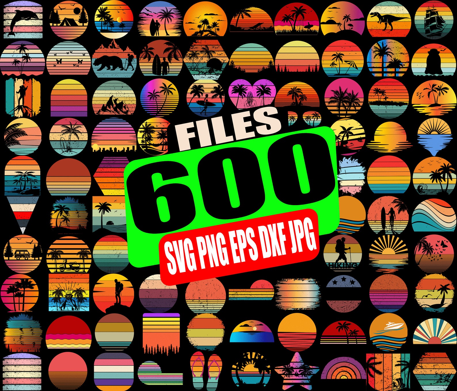 Retro Sunset SVG Bundle: Vintage Palm Tree Designs (600 Files) - Etsy