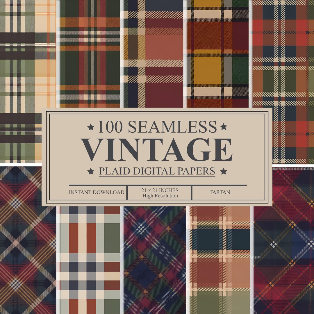 100 Vintage Plaid Digital Papers: Seamless Buffalo Tartan (PNG) - Etsy
