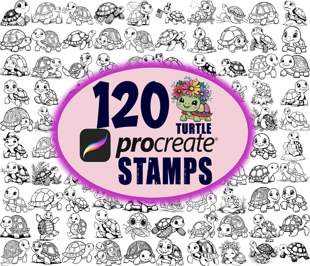120 Turtle Procreate Stamps: Animal & Beach Doodles (brushset File) - Etsy