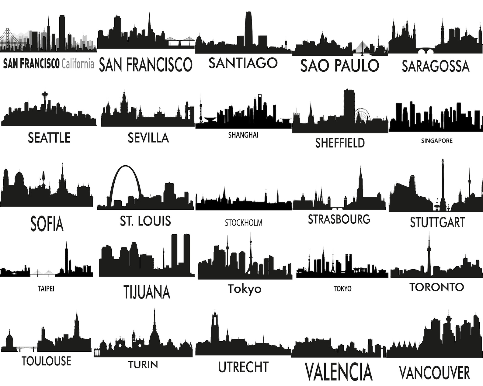 150 Landmark SVG Silhouette File Bundle Big City SVG File | Etsy