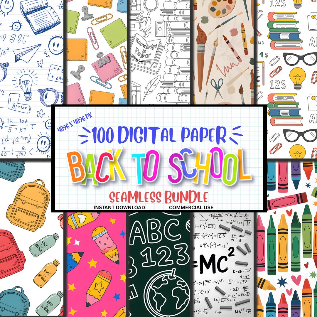 Back to School Digital Paper: 100 Seamless Teacher Patterns (4096x4096 ...