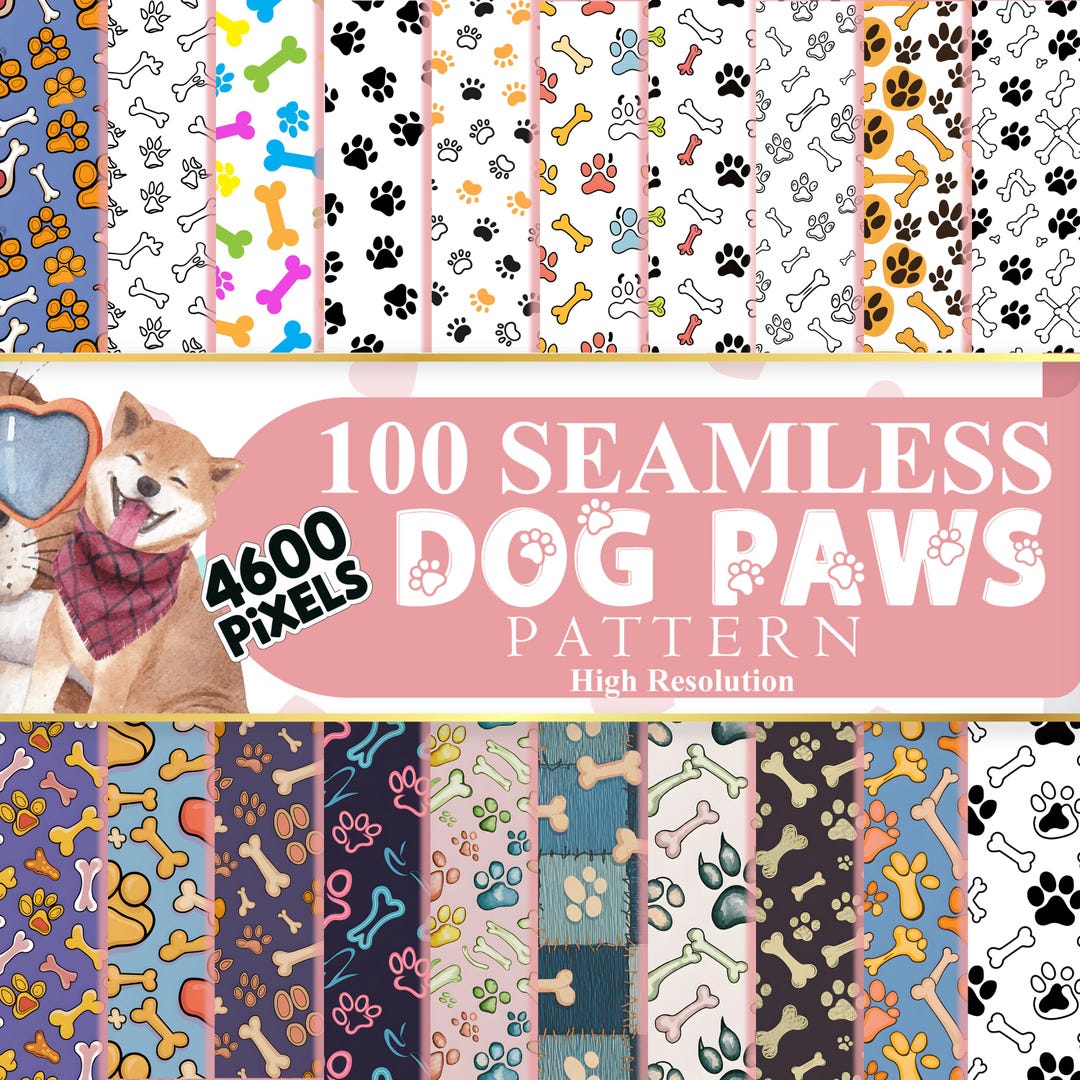 100 Dog Paw Print Seamless Digital Paper: Scrapbook Pattern (digital ...