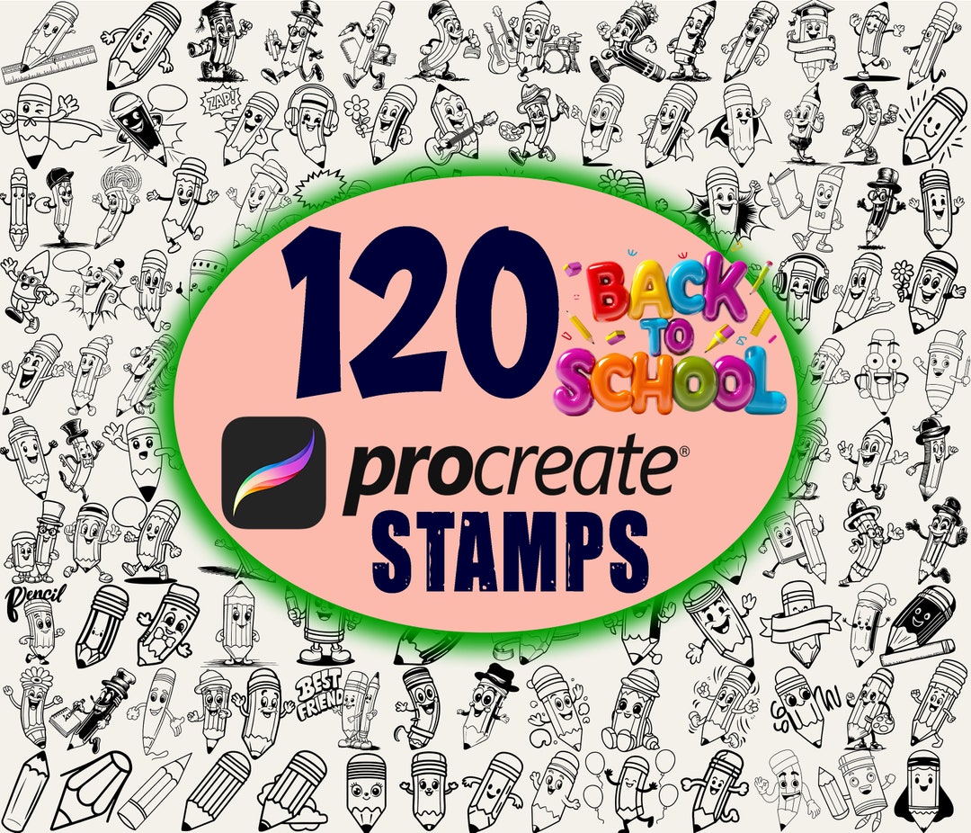 120 Back to School Pencil Stamps: Procreate Brushset (digital Download ...