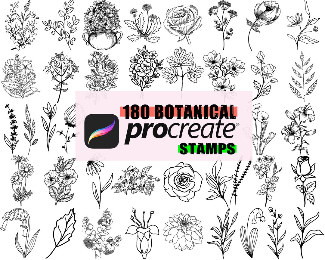 180 Procreate Botanical Stamps,flower Procreate Stamps,leaves Branches ...
