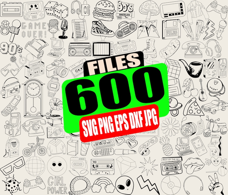 90s Nostalgia SVG Bundle: Retro Clipart Designs (600 Files) - Etsy