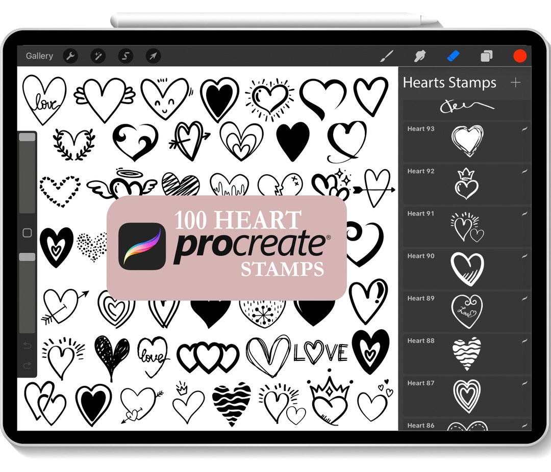 100 Heart Procreate Stamps Bundle: Valentine Doodle Brushset - Etsy
