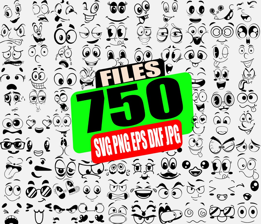 Cartoon Emotion Faces SVG Bundle: Kawaii Funny Emoji Clipart (150 ...