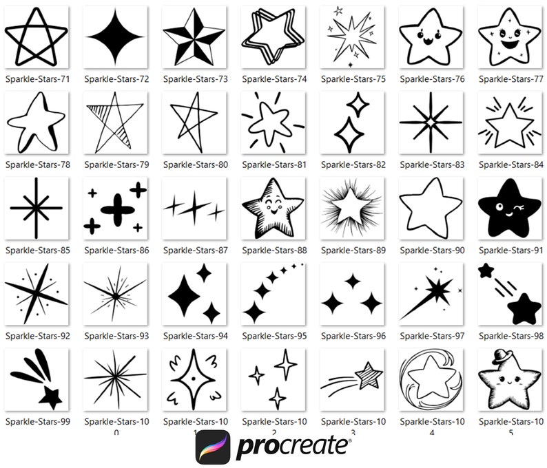 150 Procreate Sparkle Stars Stamps: Galaxy Brushset (instant Download ...