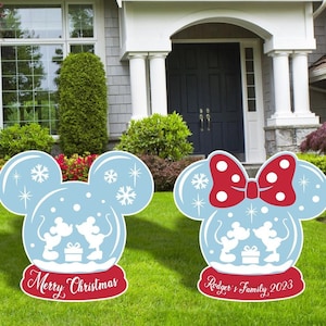 Christmas Mickey and Minnie Snow Ball, Personalized Signs, Outdoor ...