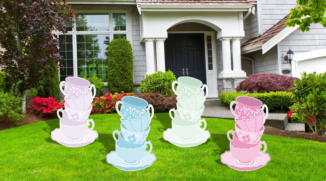 Tea Cups Light Colors Party Decor, Tea Cups Cutouts, Outdoor Decor Sign ...