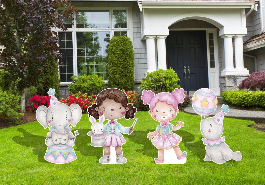 Pink Circus Cutouts, Water Color, Birthday Party Decor, Outdoor Decor ...
