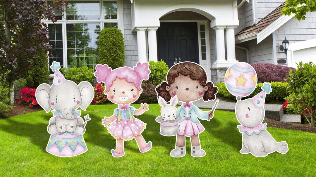 Pink Circus Cutouts, Water Color, Birthday Party Decor, Outdoor Decor ...