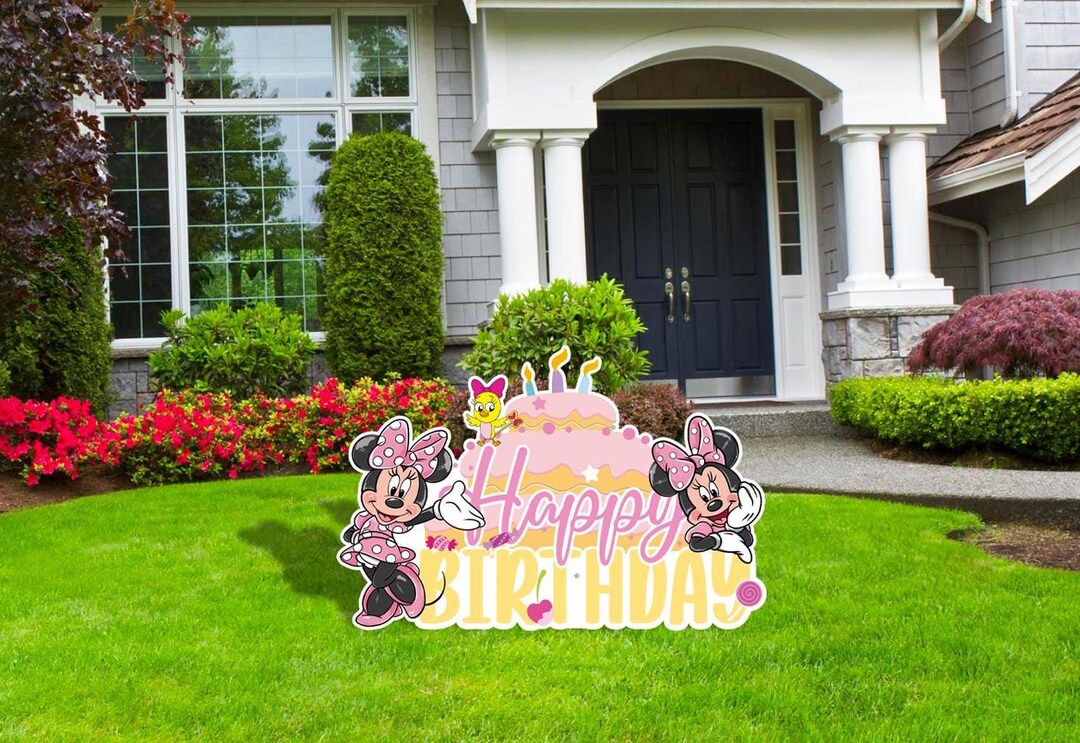Minnie Happy Birthday Sign, Minnie Cutouts and Yard Sign, Personalized ...