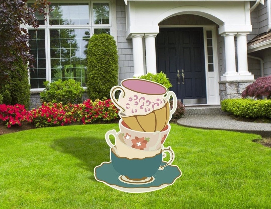 Tea Cup Light Colors Cut Outs Outdoor Decoration Sign Tea Party Decor ...