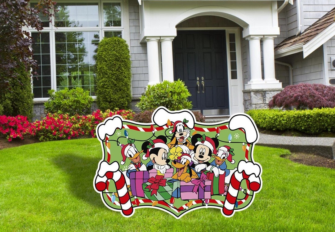 Mickey Christmas Yard Sign and Cutouts, Mickey and Friends Sign ...