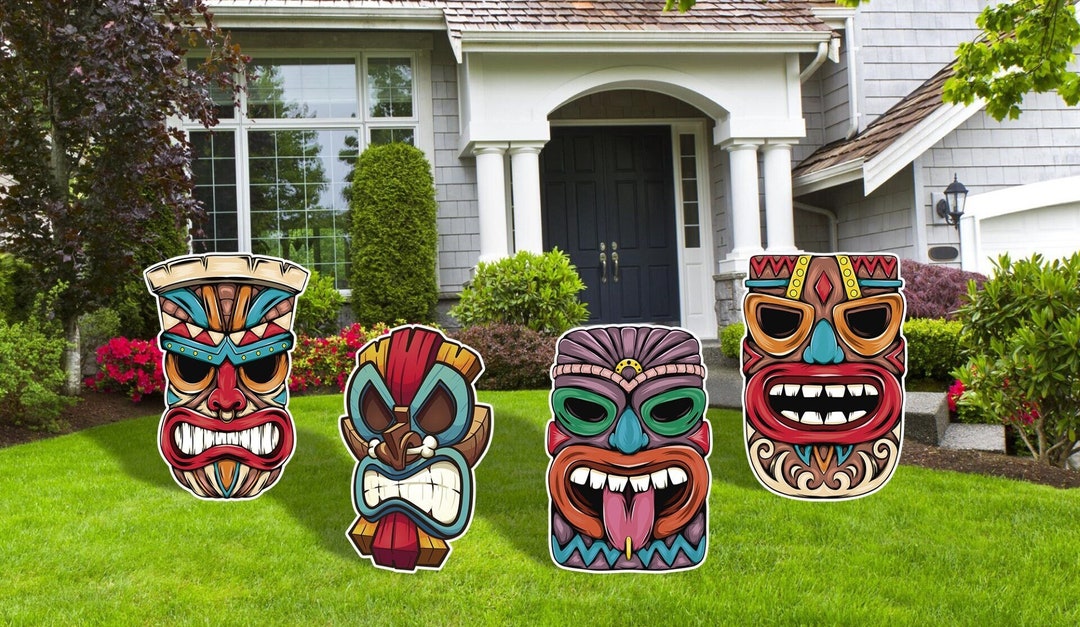 Tiki Bar Cut Outs, Luau Decorations, Luau Party Decor, Tiki Mask Set ...