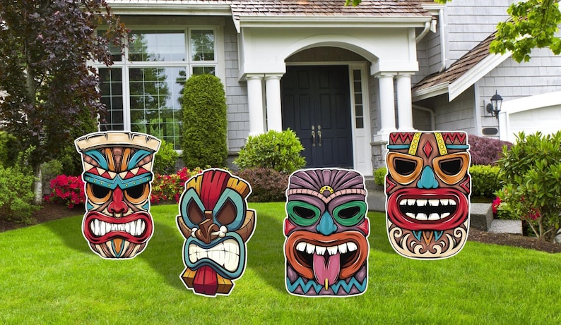 Tiki Bar Cut Outs, Luau Decorations, Luau Party Decor, Tiki Mask Set ...