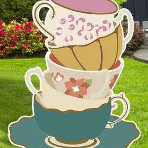 Tea Cup Light Colors Cut Outs Outdoor Decoration Sign Tea Party Decor ...