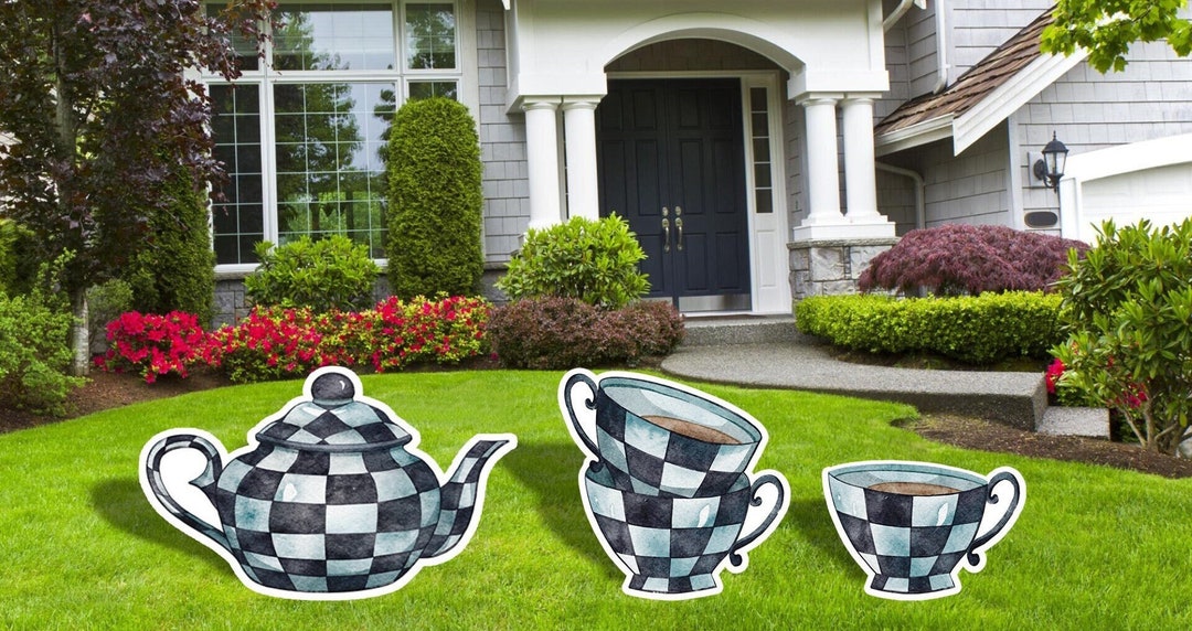 Checkered Tea Cups Cutouts, Alice in Wonderland Vintage Tea Cups, Tea ...