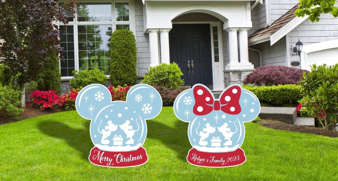 Christmas Mickey and Minnie Snow Ball, Personalized Signs, Outdoor ...