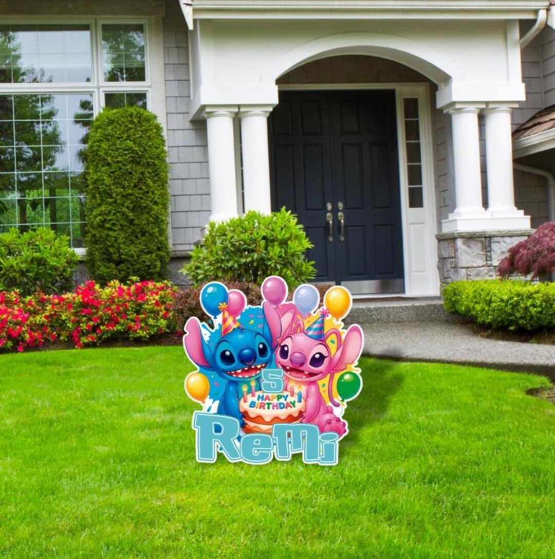 Stitch Happy Birthday Sign, Stitch Birthday Party Cutouts, Personalized ...