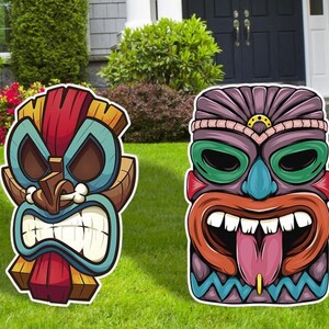 Tiki Bar Cut Outs, Luau Decorations, Luau Party Decor, Tiki Mask Set ...