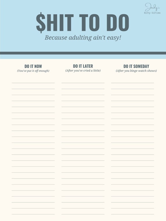 Adult to Do List Printable - Etsy