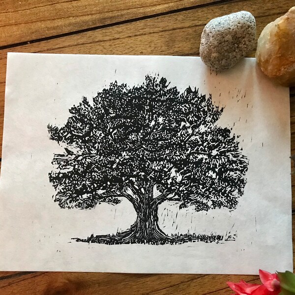 Linocut Print Tree - Etsy