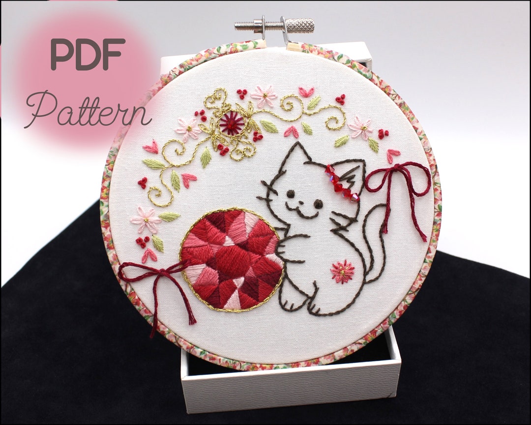 Gem & Cat Embroidery Pattern: Ruby Kitty DIY Design (PDF Pattern) - Etsy