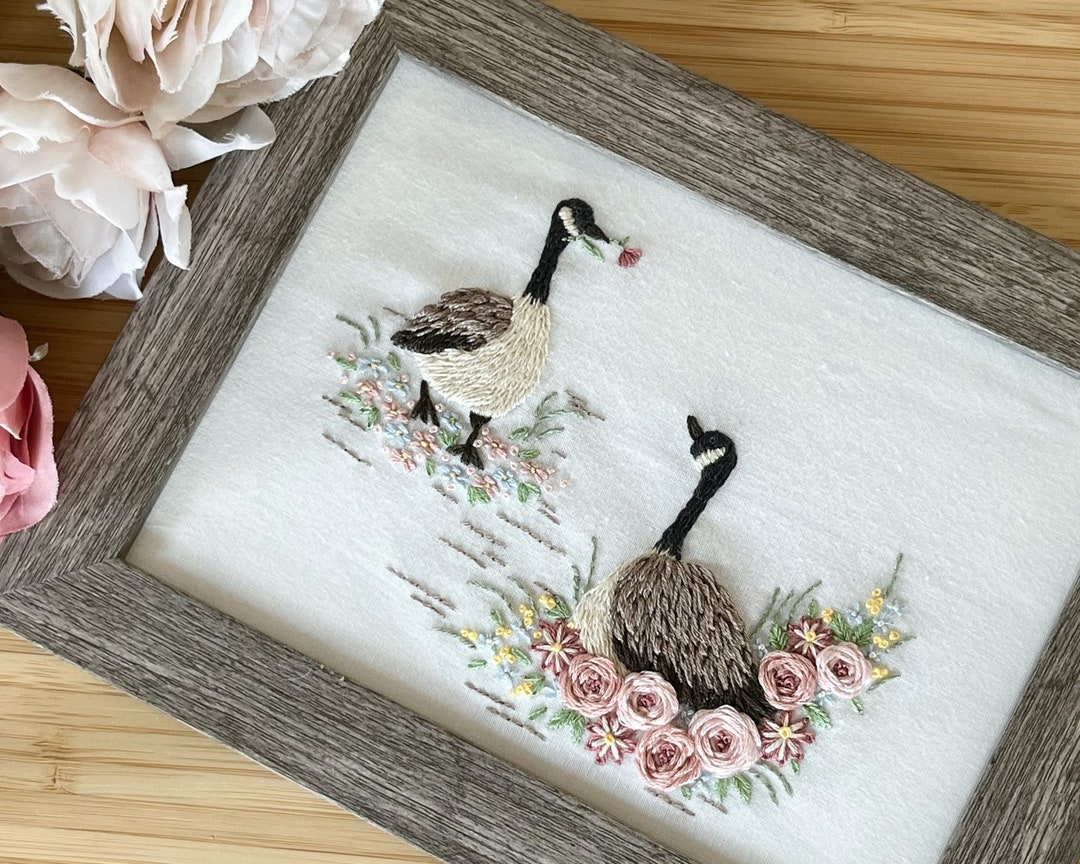 DIY Embroidery Kit: Canada Goose Couple, Spring Floral Design for 6 ...