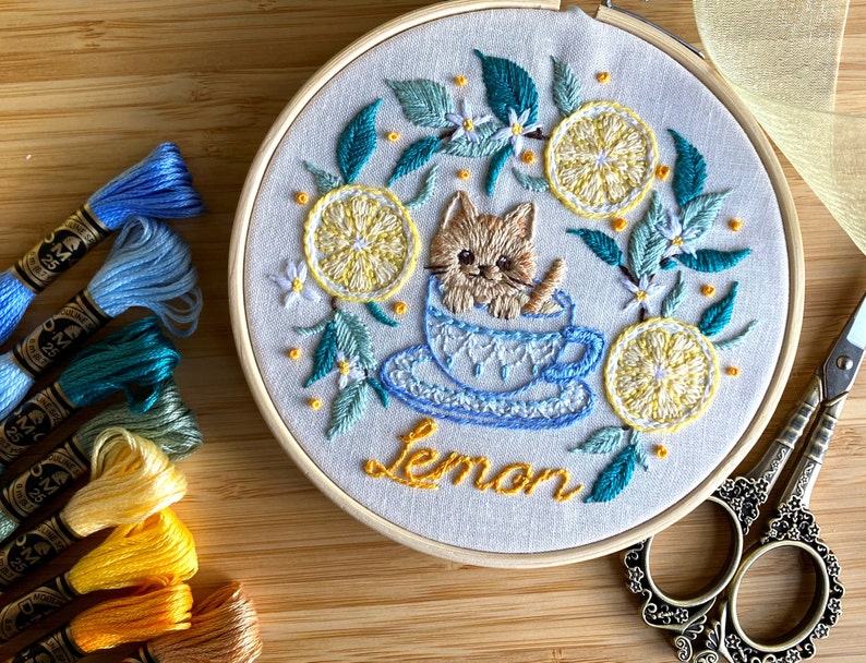 DIY Embroidery Kit/ Tea Time & Cats/ 5 Inch Hand Embroidery - Etsy