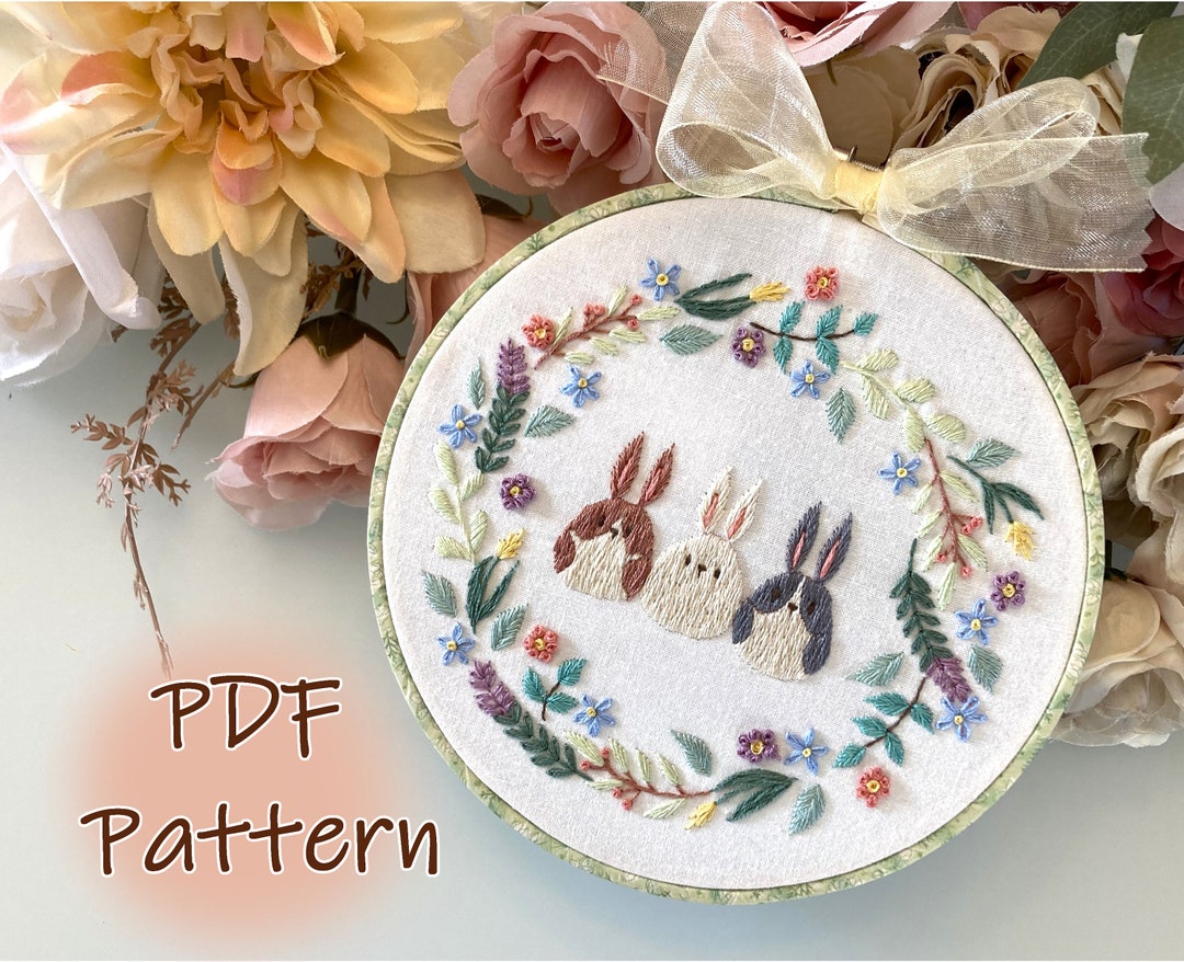 PDF Embroidery Pattern botanical Bunnies/ 6 Inch Embroidery Design ...