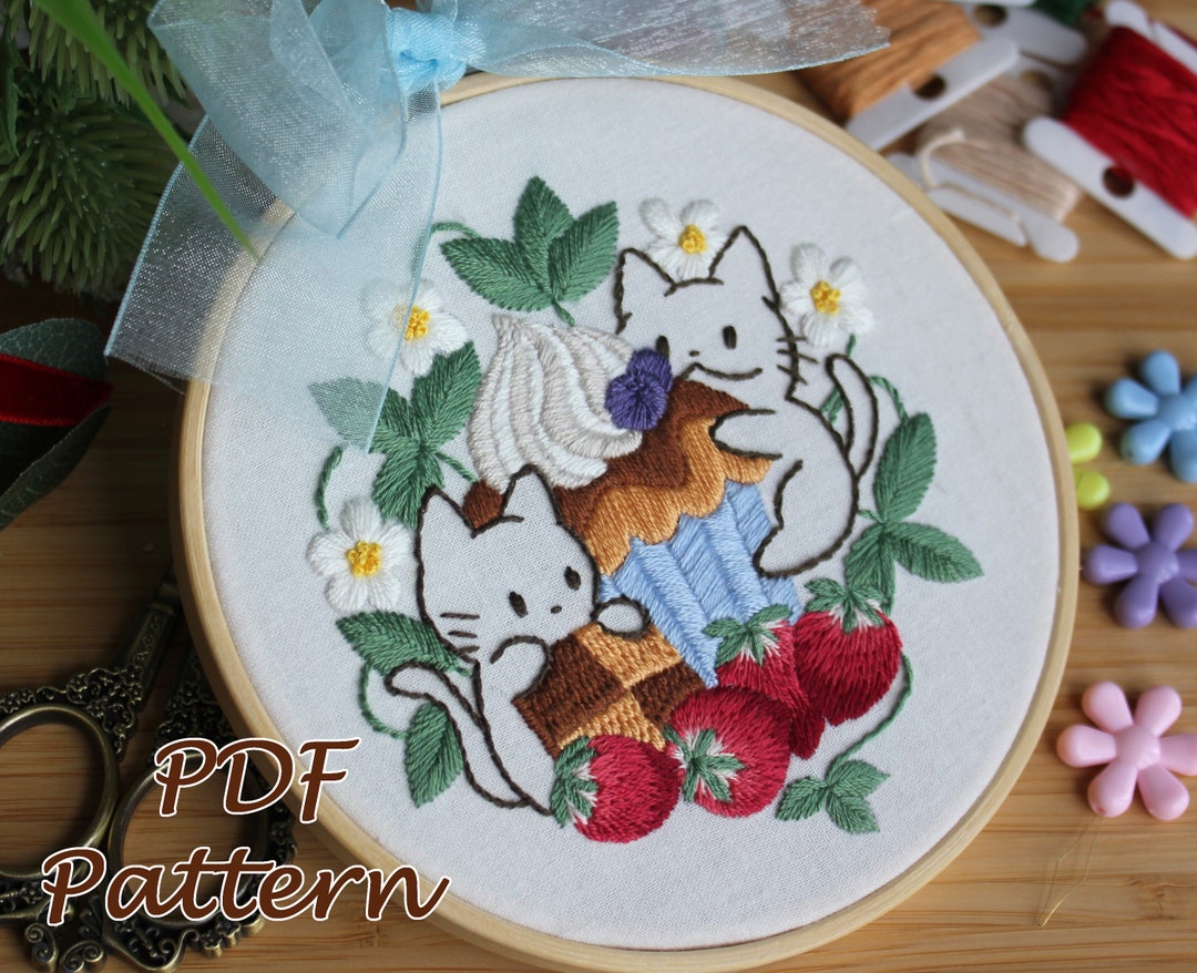 PDF Embroidery Pattern "cat & Sweets" Cupcake Ver. Embroidery Design ...