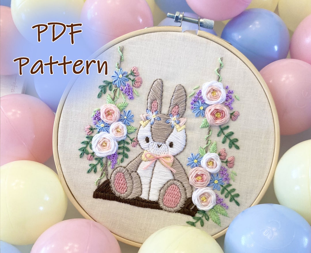 Bunny Embroidery Pattern: Swing Plushies Design (PDF) - Etsy