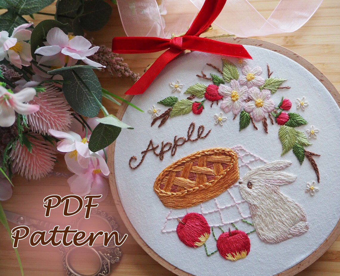 Apple Pie & Bunny Embroidery Pattern: Beginner DIY (PDF Pattern) - Etsy