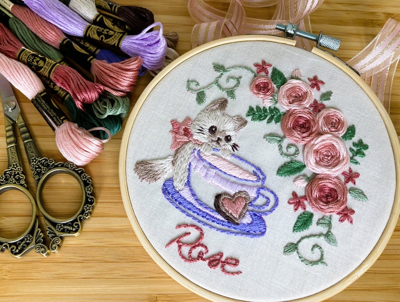 DIY Embroidery Kit/ Tea Time & Cats/ 5 Inch Hand Embroidery - Etsy