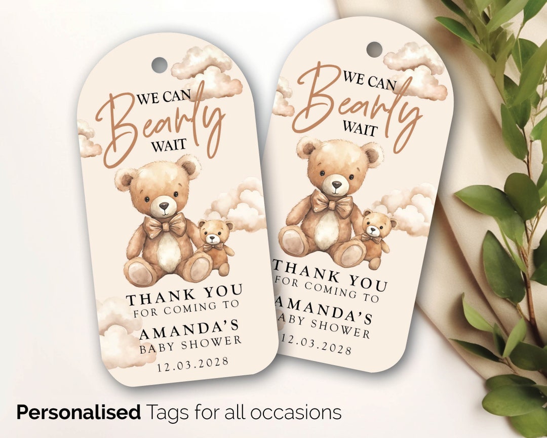 18 X We Can Bearly Wait Personalised Baby Shower Gift Tags Boho Bear ...