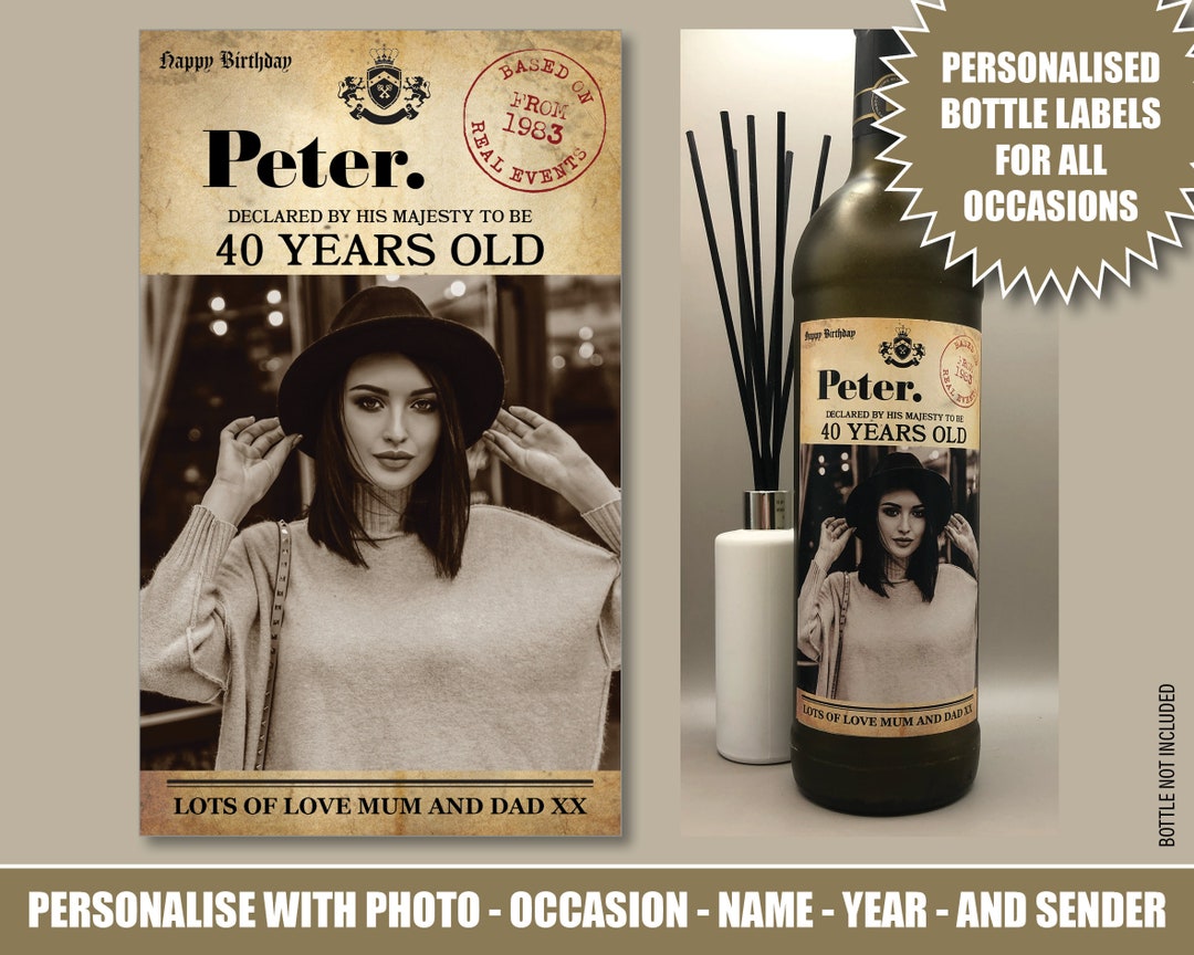 Birthday Personalised Photo Crimes Picture Wine Gin Vodka Bottle Label ...