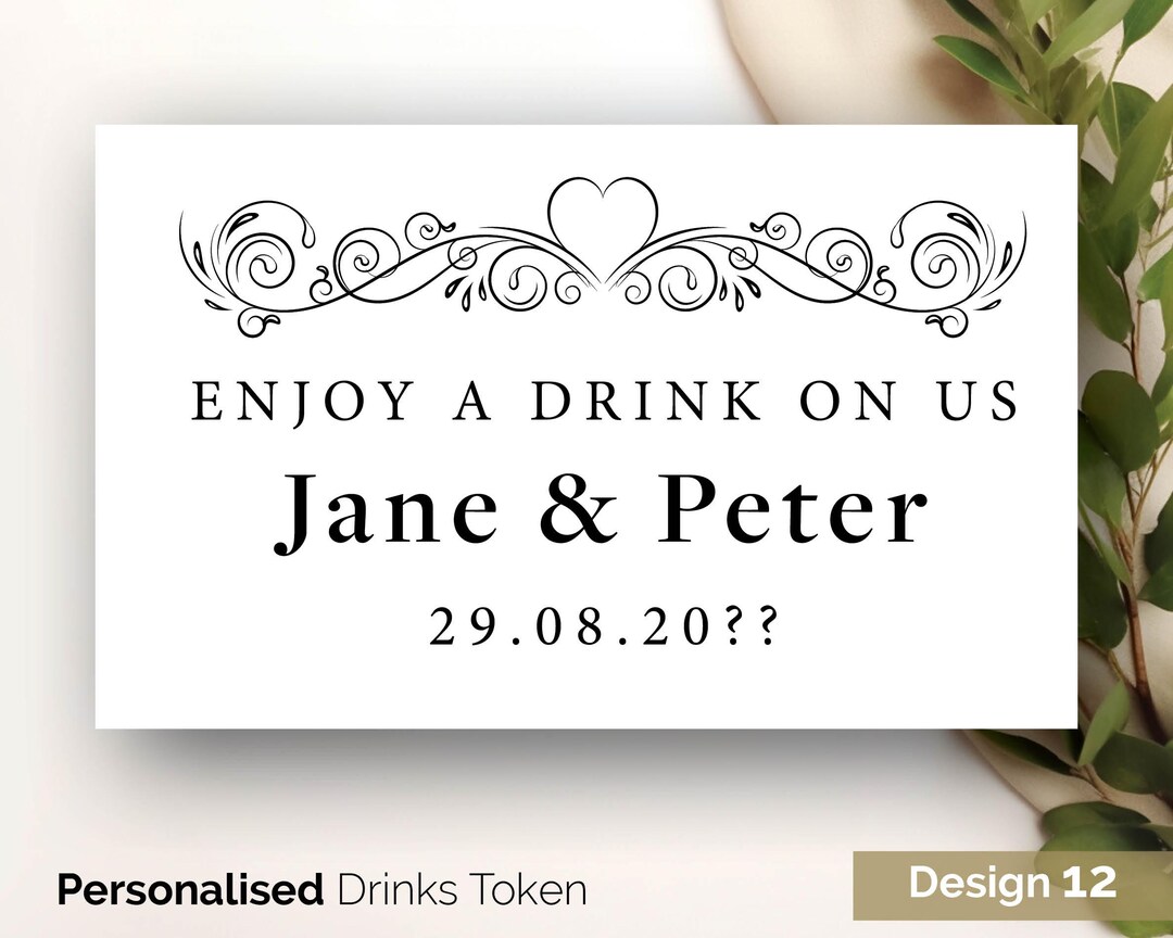 Personalised Heart Cheers Gift Wedding Drinks Token Favour Custom ...