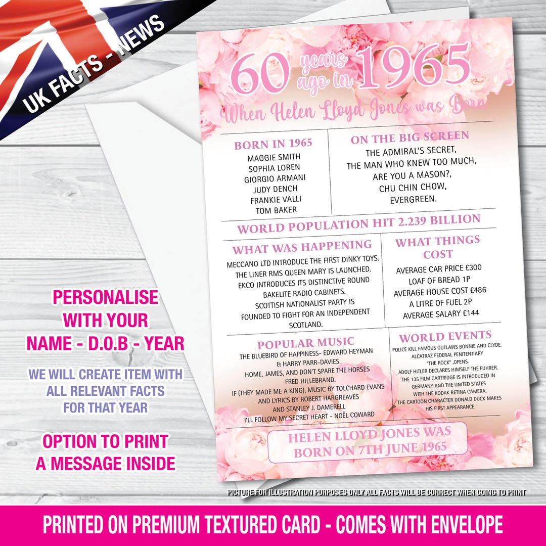 1965 60 Years Old 60th Happy Birthday Greeting Card Personalised UK ...